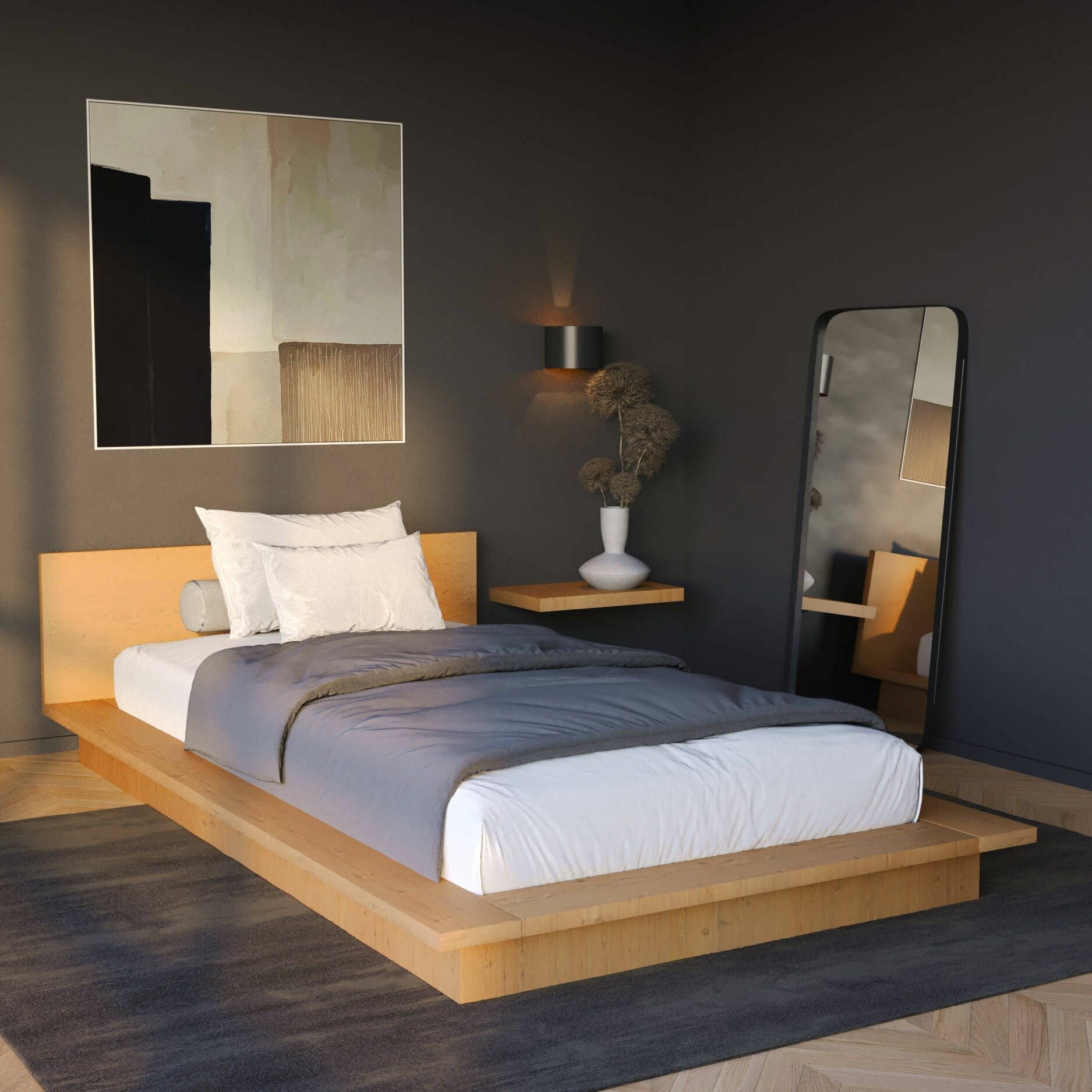 Кровать двуспальная массив 120x190 Азуми цвет Ольха