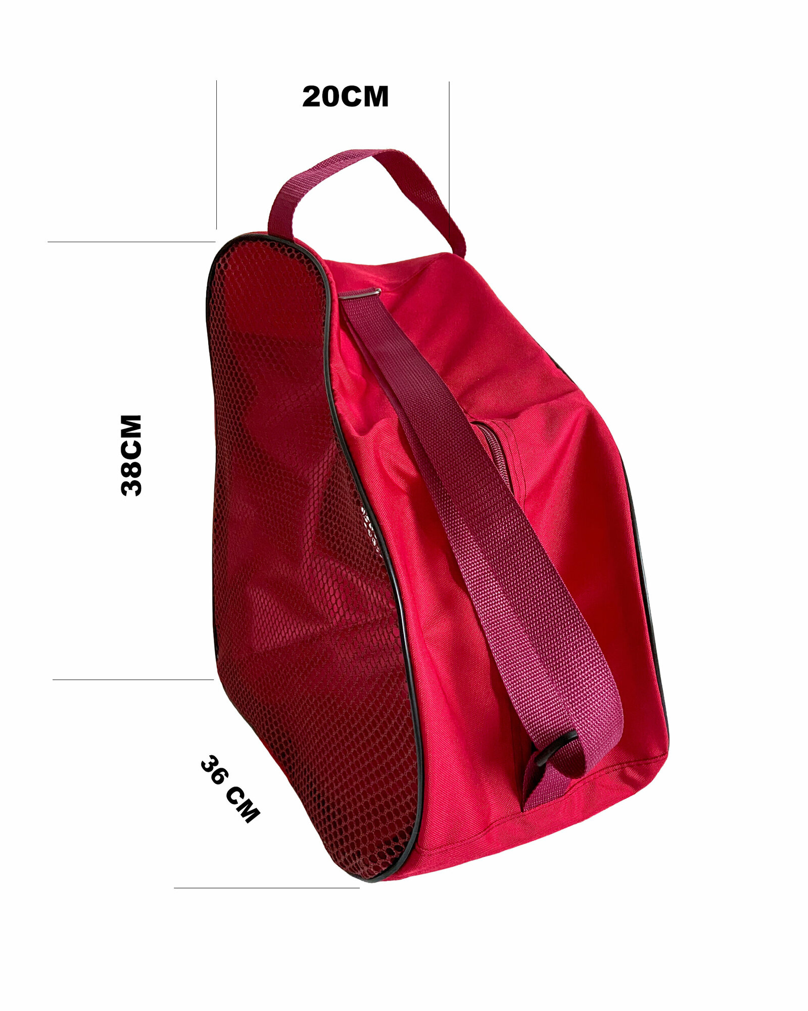 Сумка для коньков, роликовых коньков, лыжных ботинок 38х36х20 см, цвет бордовый, сетка, черная окантовка