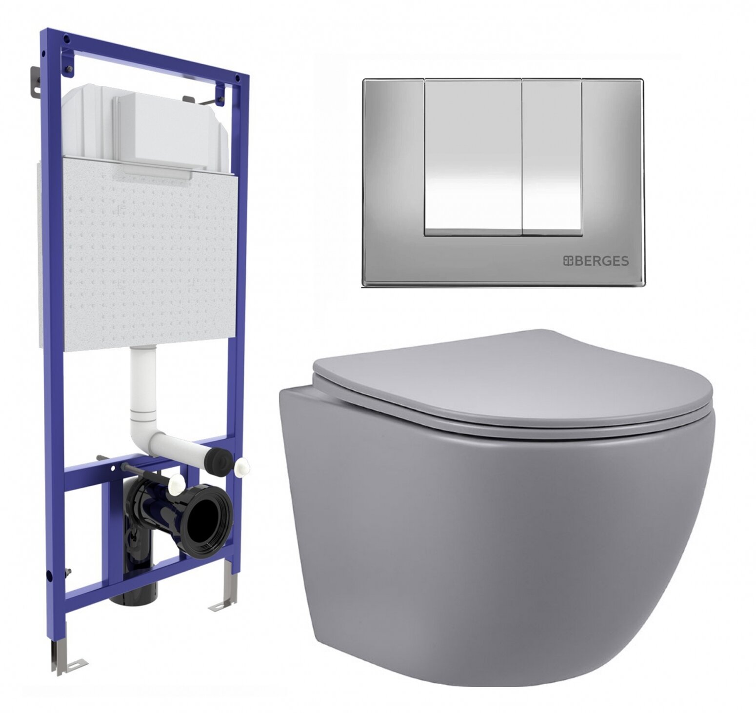 Комплект 3 в 1 инсталляция Berges Wasserhaus Novum 040242 + Унитаз подвесной Vincea Globo VT1-14SMG + кнопка хром матовая