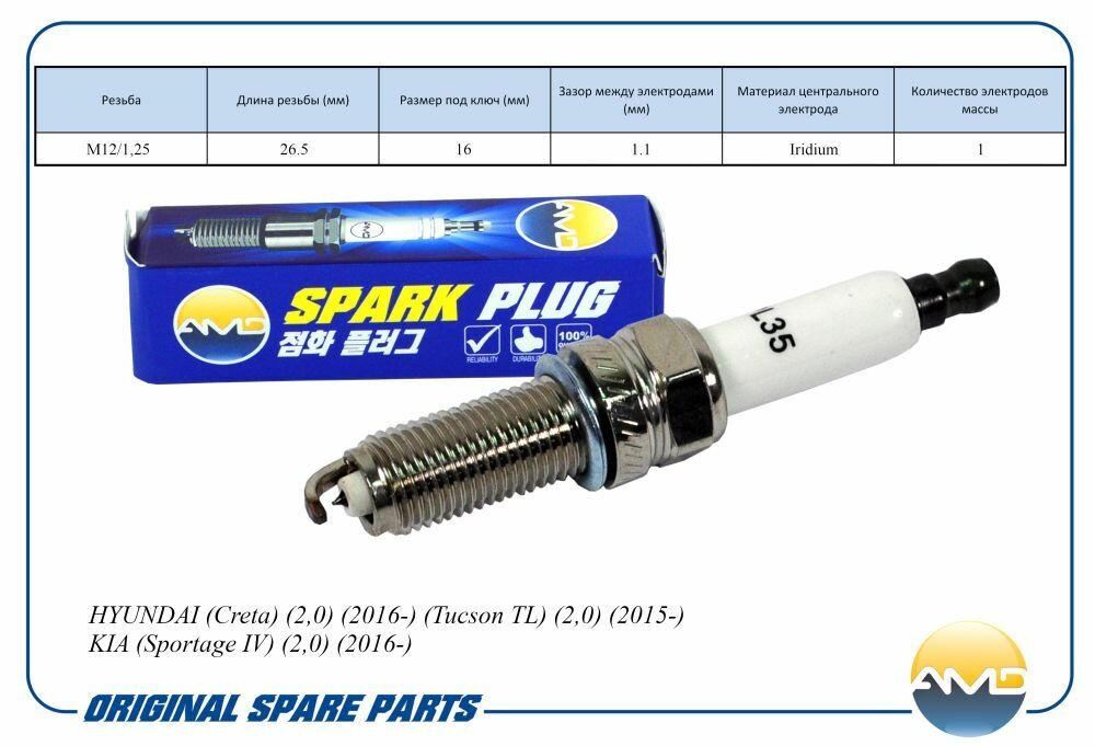 Свеча зажигания 18846-11070/SILZKR7B11/AMD. PL35 Iridium для HYUNDAI (Creta) KIA (Sportage IV)