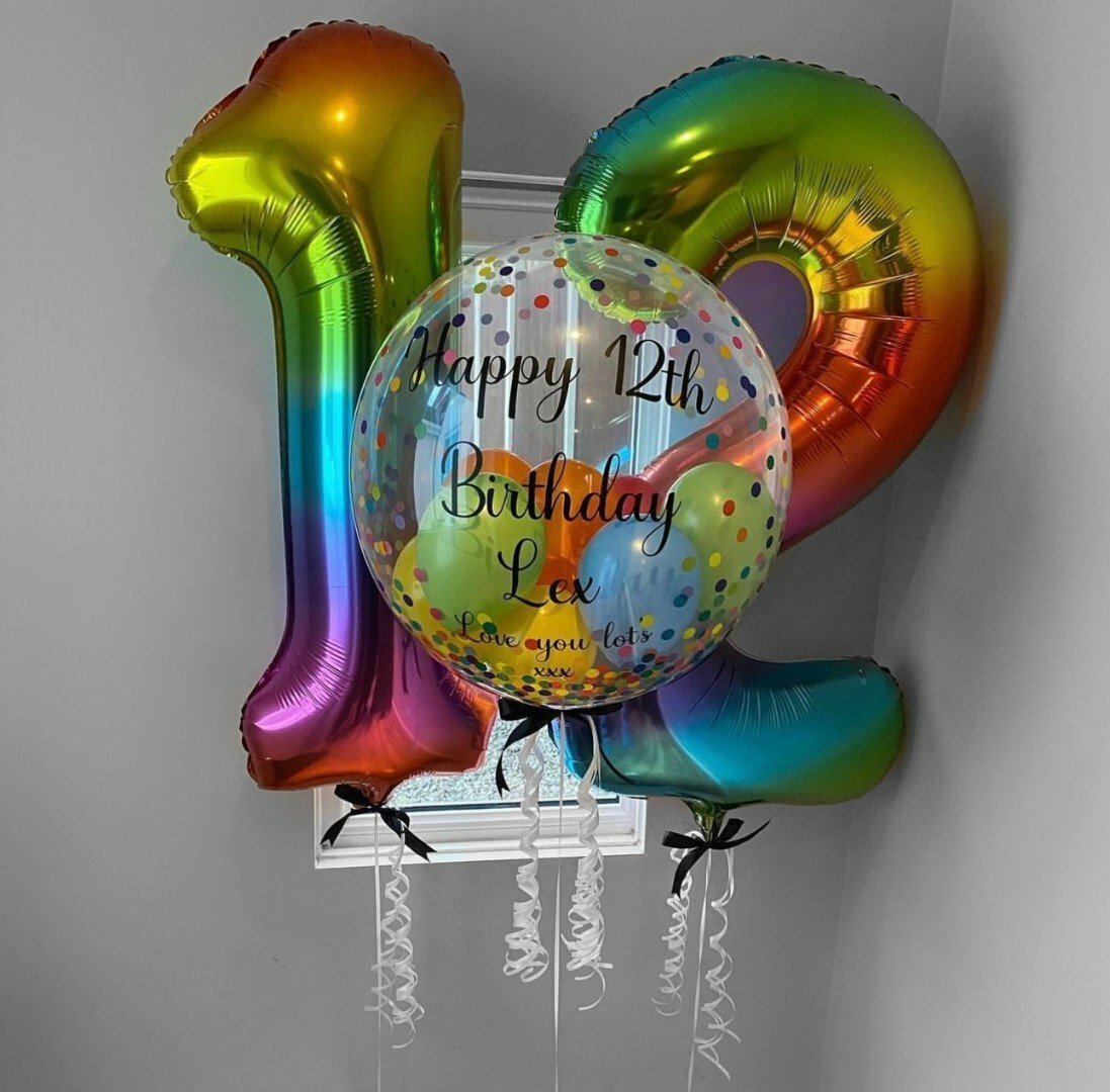 2 градиентные цифры и прозрачный шар с шариками внутри