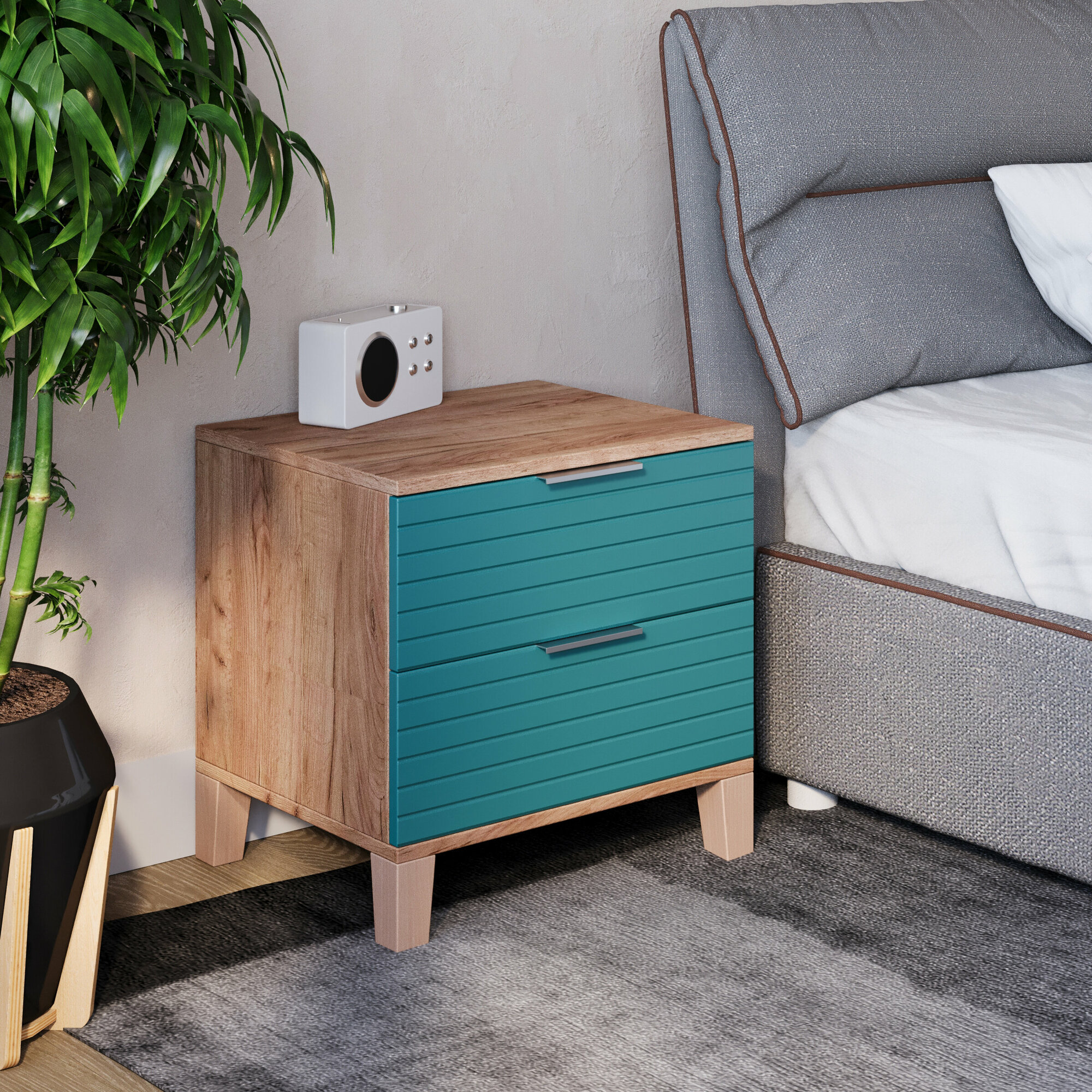 Тумба прикроватная для спальни, тумбочка напольная с ящиками Марвин - 0 Аквамарин, 50х50х40 см