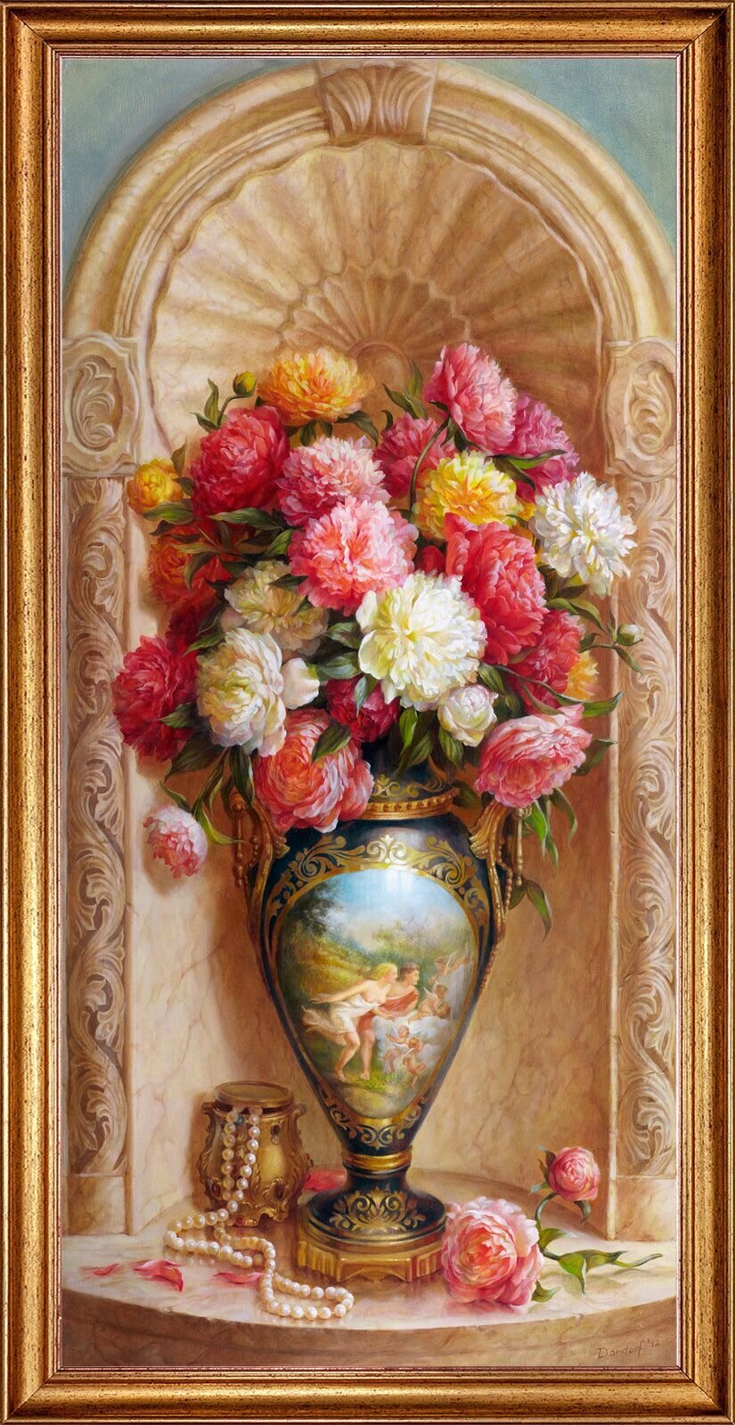 Картина "Пионы", 33х70 см, художник - Дандорф Ольга. оформлена в багет, Арт. ДО11-33х70