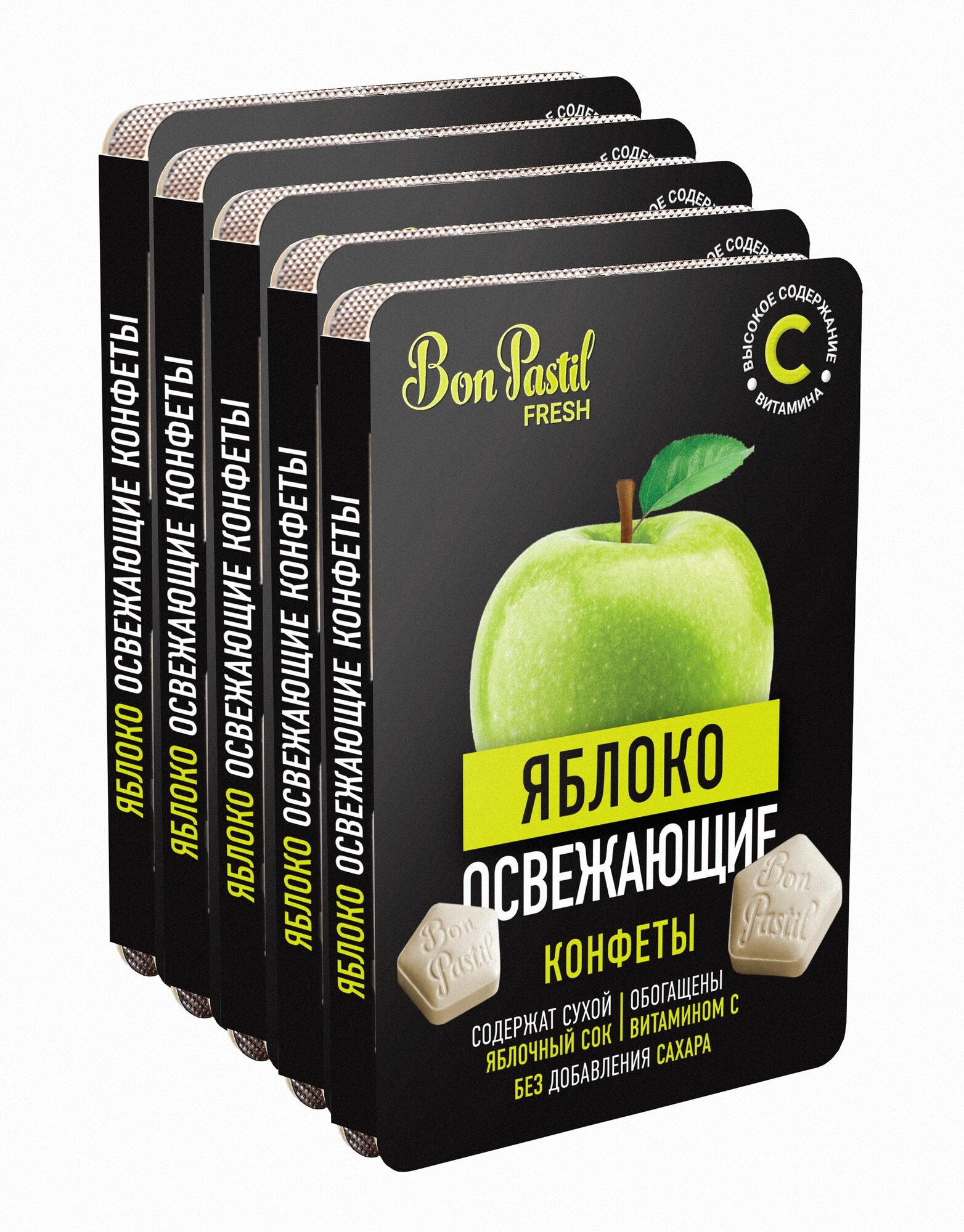 Конфеты освежающие Bon Pastil со вкусом яблока с витамином С, 5шт. по 12г