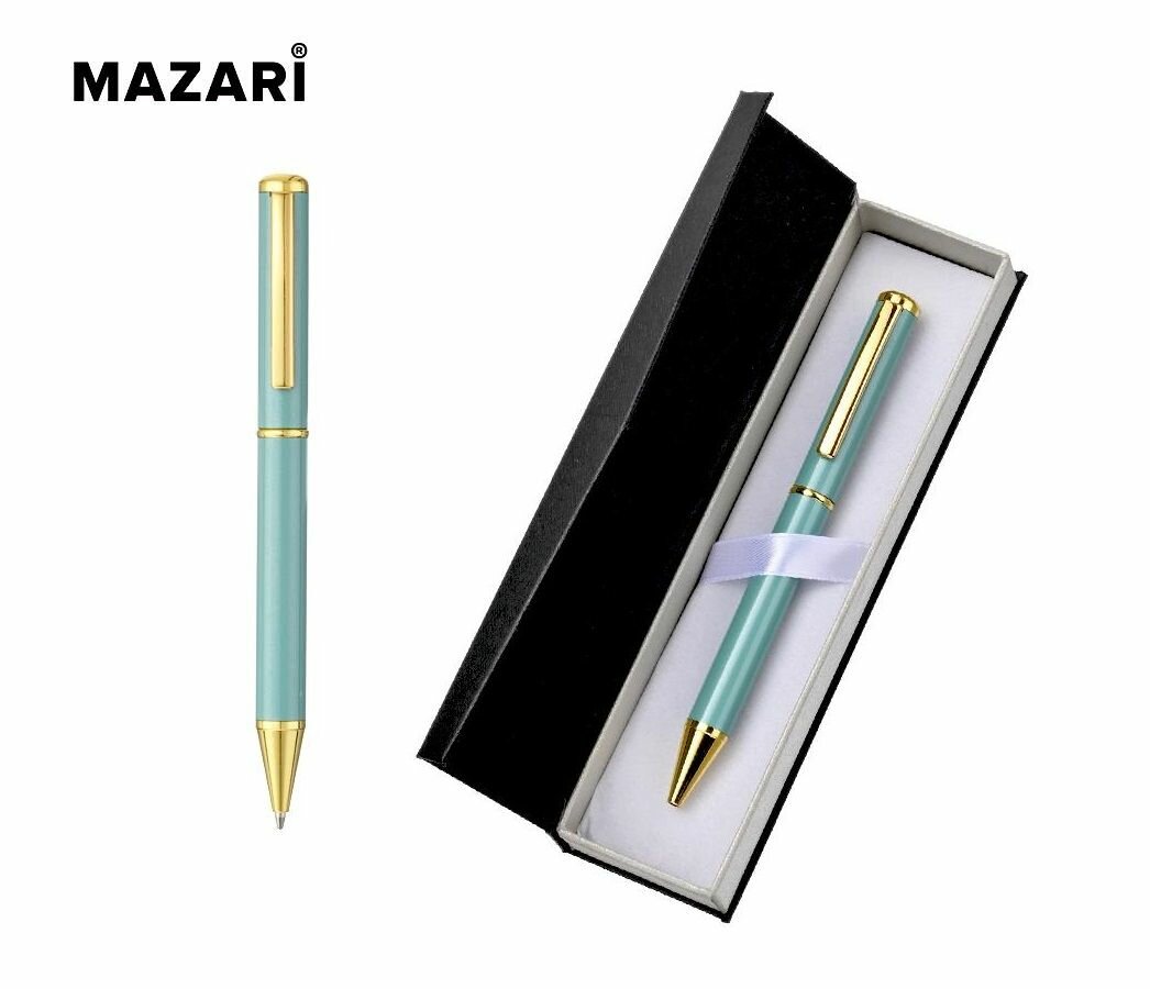 Ручка подарочная шариковая TOP GR MAZARI 1мм, металлический бирюзовый с золотом корпус, футляр, синяя.