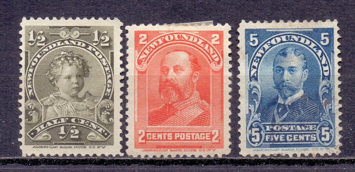Почтовые марки Ньюфаундленд. 1897 года. Из серии. Чистые. Редкость. Набор 3 марки.