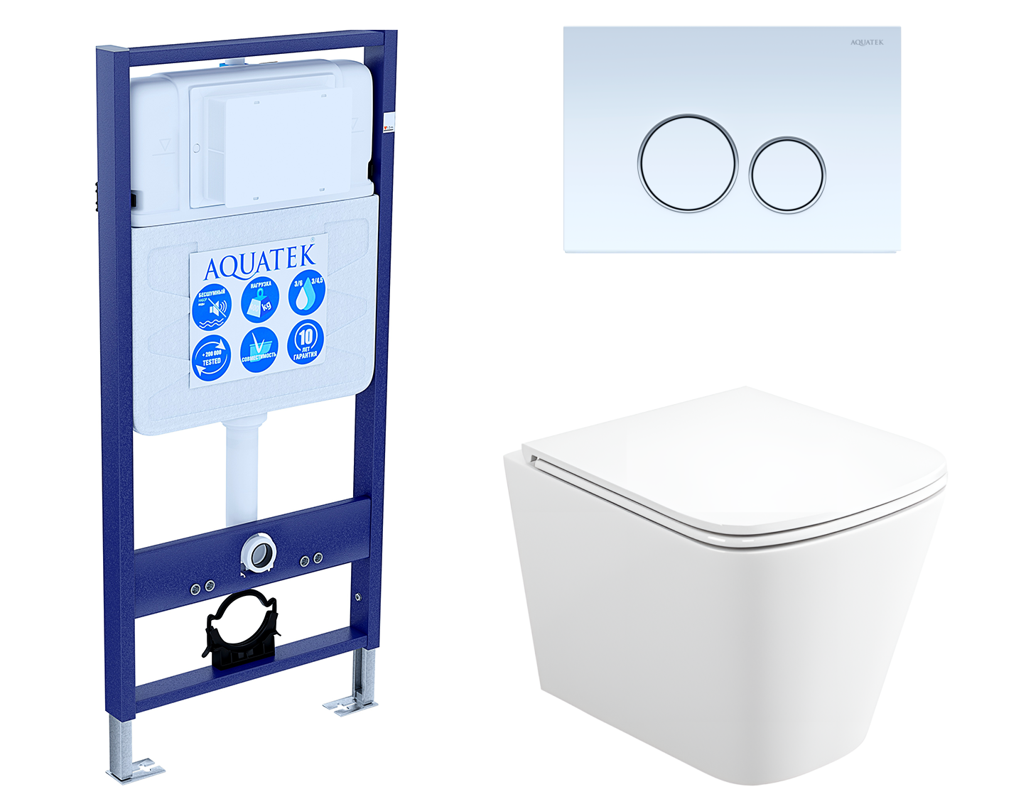 Комплект 3 в 1 инсталляция Акватек Standart 50 + Унитаз подвесной Enio Binario Tornado 1.0 EN4180237 с кнопкой белой INS-0000012 + EN4215896 + KDI-0000015