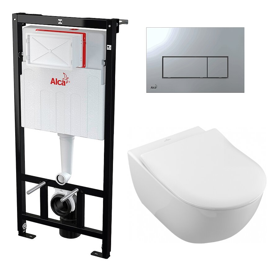 Комплект 3 в 1 инсталляция AlcaPlast + Унитаз подвесной Villeroy & Boch Subway 2.0 5614R201 + кнопка хром