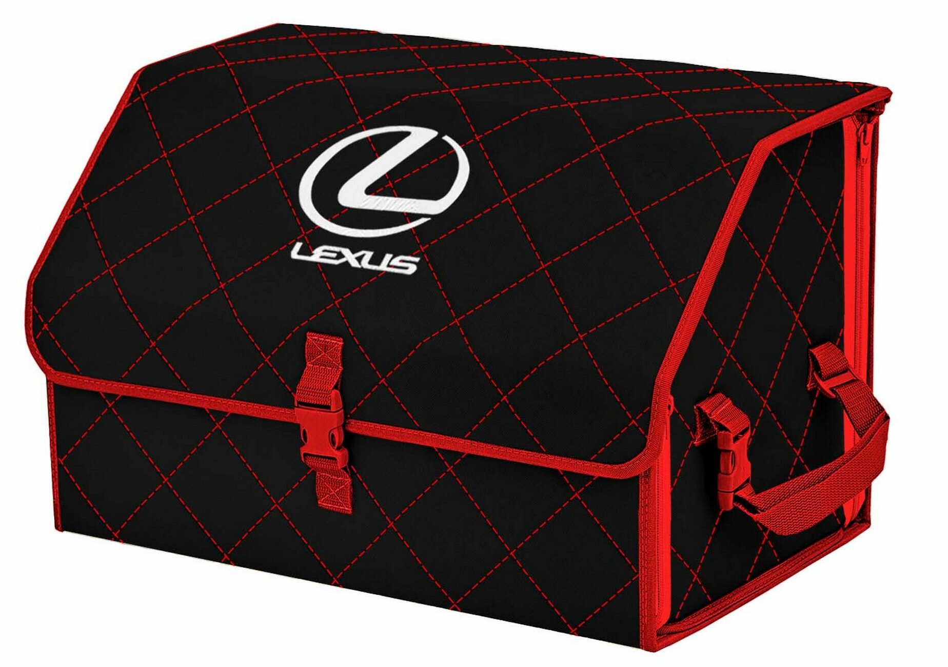 Органайзер-саквояж "Союз" в багажник Lexus (Лексус), размер L. Цвет: черный с красной прострочкой Ромб.