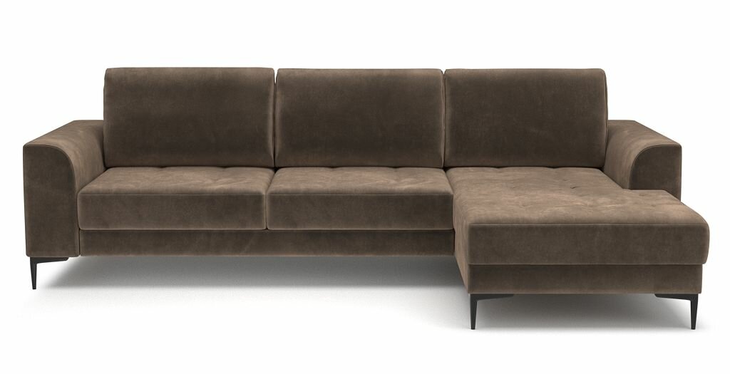 Угловой диван-кровать PUSHE раскладной Пьер 23, правый угол, велюр, коричневый Noel beige