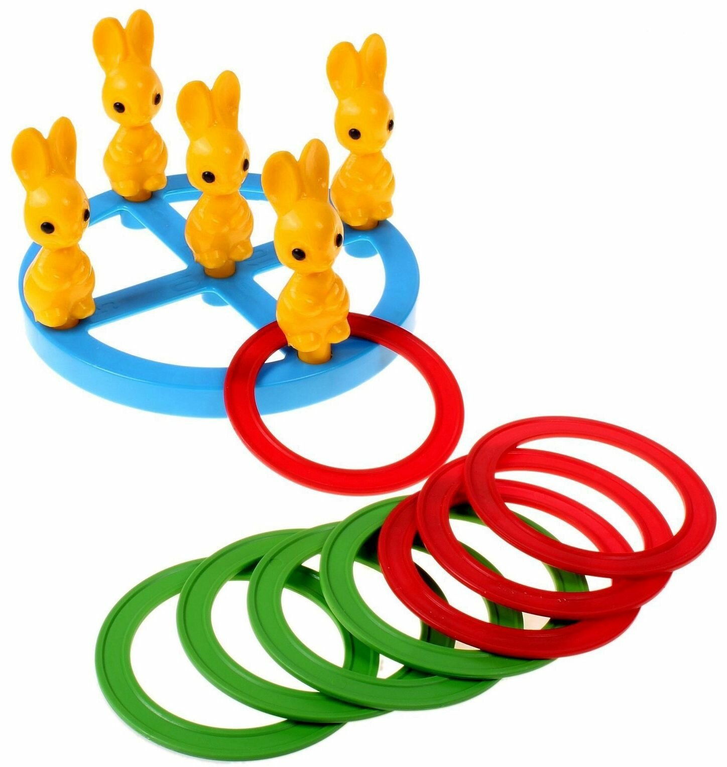 Детская подвижная игра-кольцеброс "Зайчики", пластиковая игрушка для дома и улицы, в комплекте 8 колец