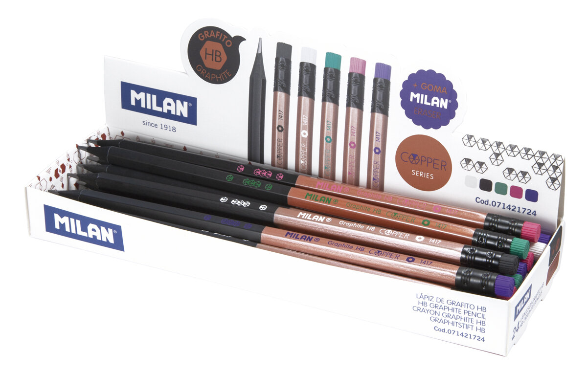 Карандаш 24 шт. "Milan" ТМ (HB) чернографитный с ластиком Copper series 71421724