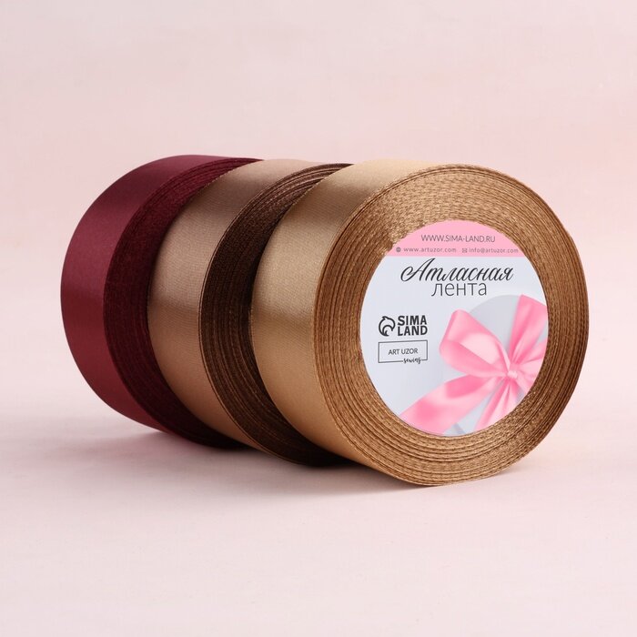 Набор атласных лент «Вечерний», 3 шт, размер 1 ленты: 40 мм × 23 ± 1 м, 3758795
