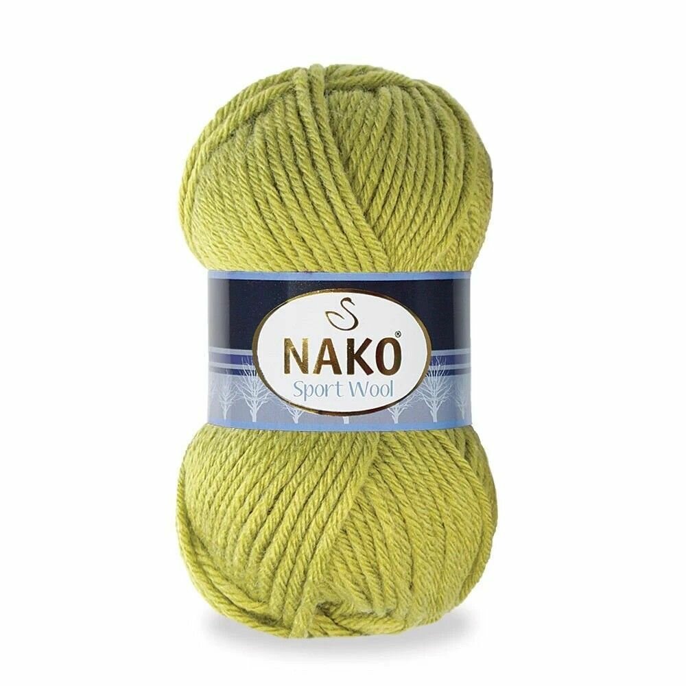 Пряжа Sport wool Nako, липа - 10316, 25% шерсть, 75% премиум акрил, 5 мотков, 100 г, 120 м.