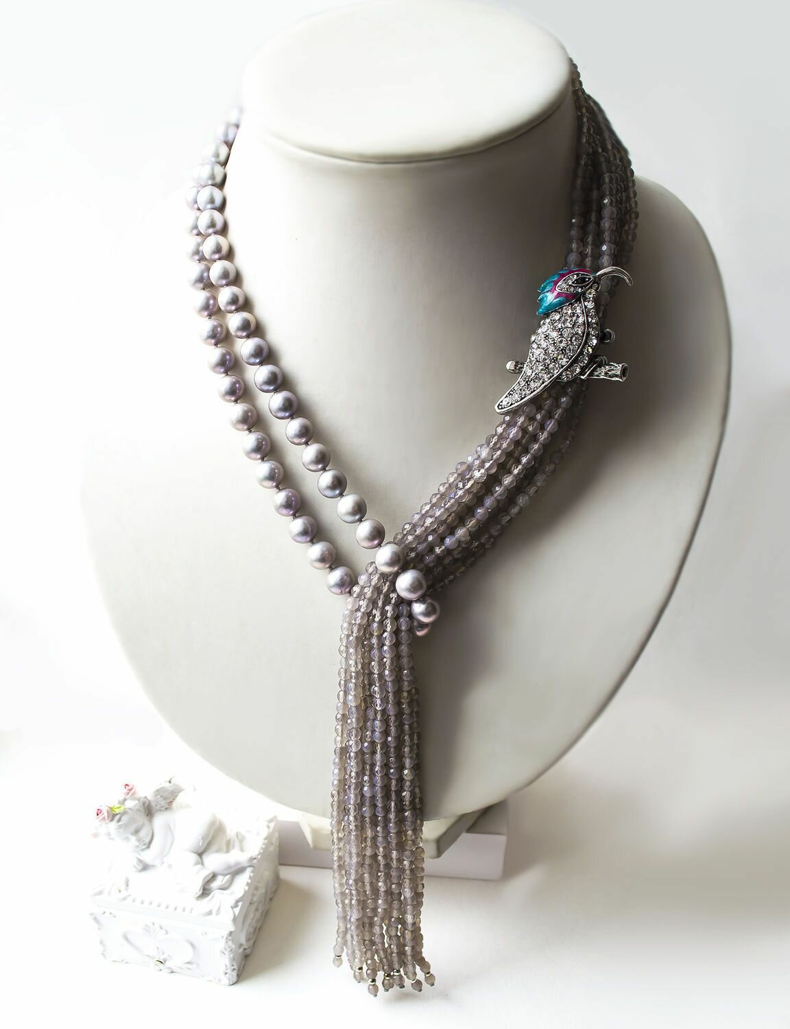 Колье, агат, жемчуг пресноводный