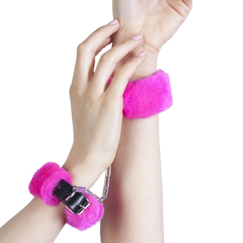 Наручники Эролайф, розовые, натуральная кожа, мех, универсальные