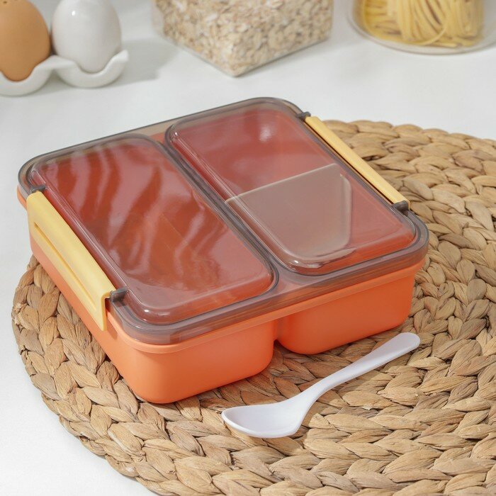 Ланч-бокс пластиковый Доляна «Классика», 2 отделения, 18×18×6 см, цвет микс, 7365475