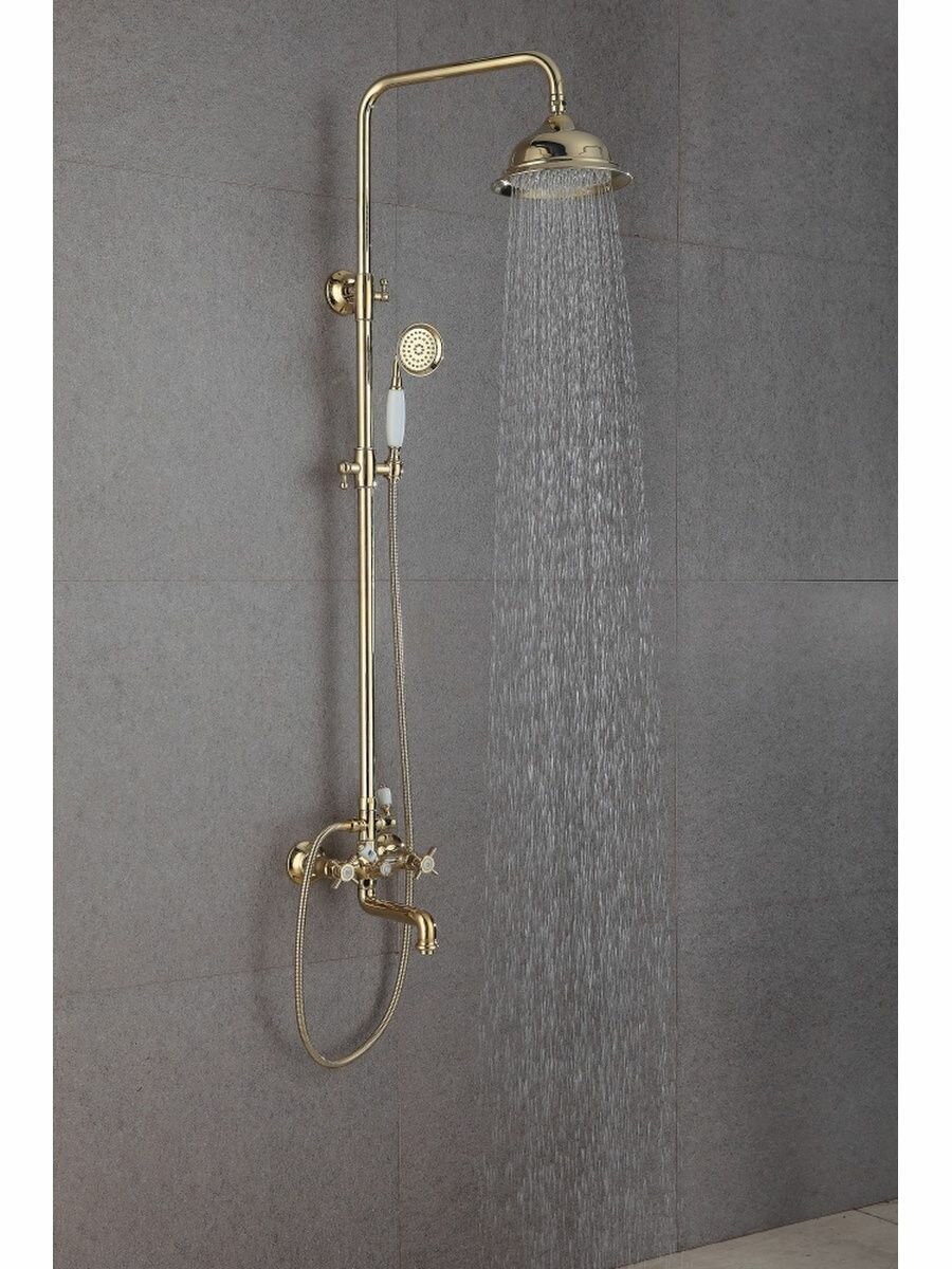 Душевая система Ganzer GZ15061-E, цвет золото, стиль ретро, тропический душ