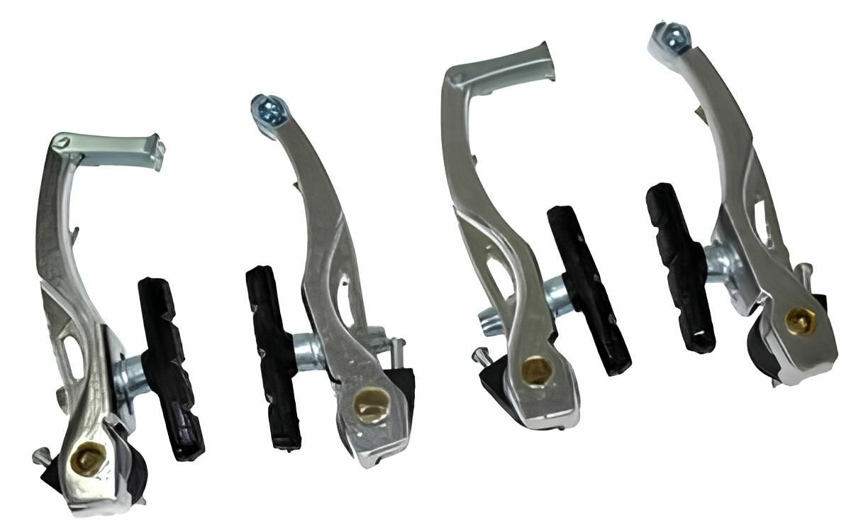 Тормозные рычаги с колодками V-brake, клещевой, две пары, алюминиевые, 107мм, колодки 60мм, серебристый