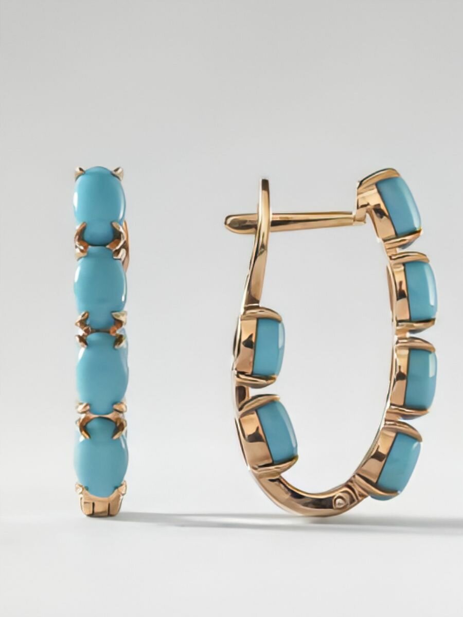 Серьги конго, серебро, 925 проба, золочение, бирюза