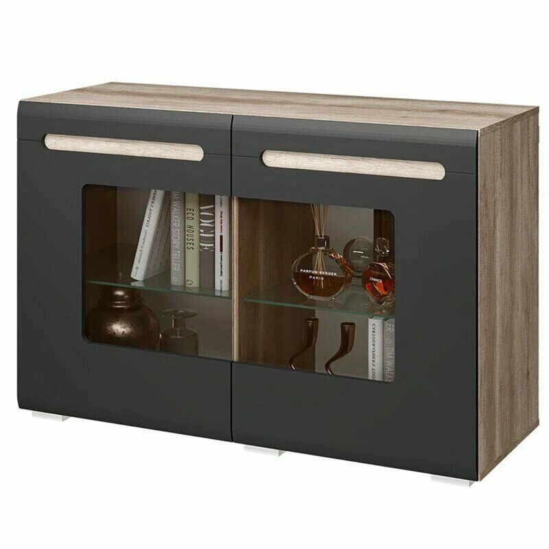 Комод-витрина КМ-10 «Наоми», дуб каньон/графит (1202х460х790)