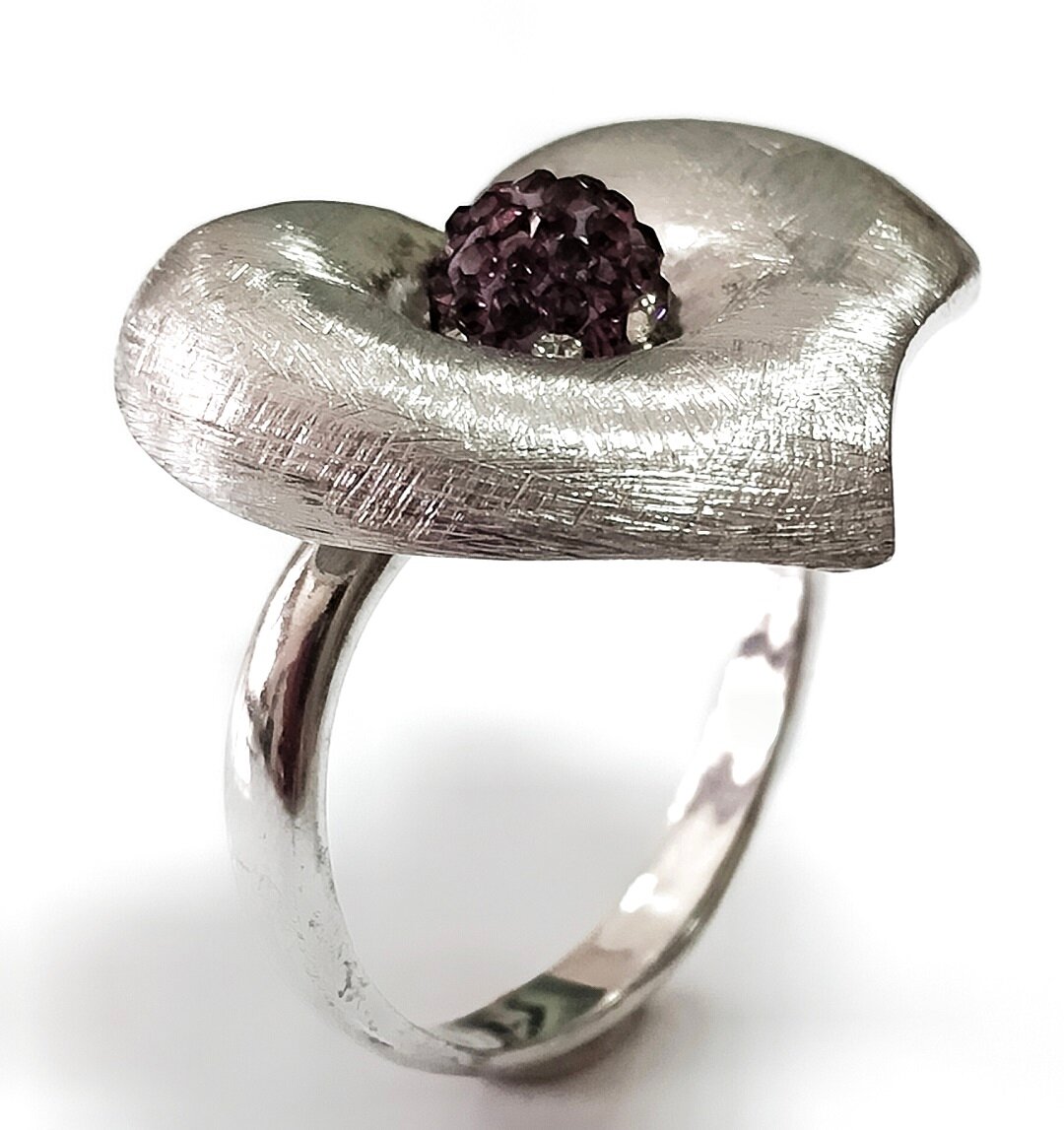 Кольцо, серебро, 925 проба, родирование, кристаллы Swarovski