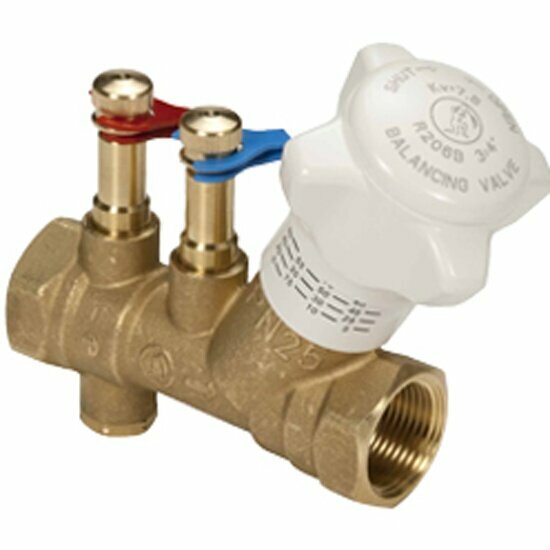 Клапан балансировочный Giacomini R206B, статический, DN-20, 3/4", ВВ, PN, бар-25, T°C -110, латунь, с измерительными штуцерами, со сливом