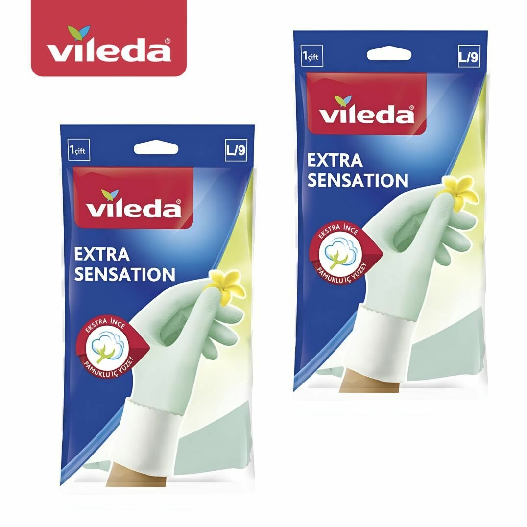 Перчатки латексные Vileda Extra Sensation, размер: L, комплект: 2 пары, 167398-2