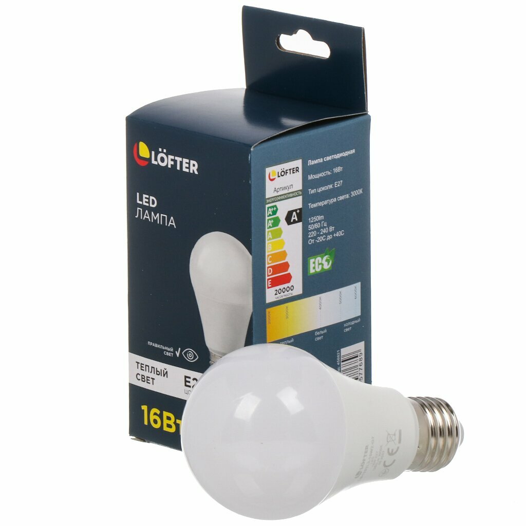 Лампа светодиодная E27, 16 Вт, 135 Вт, 220 В, груша, 3000 К, свет теплый белый, Lofter