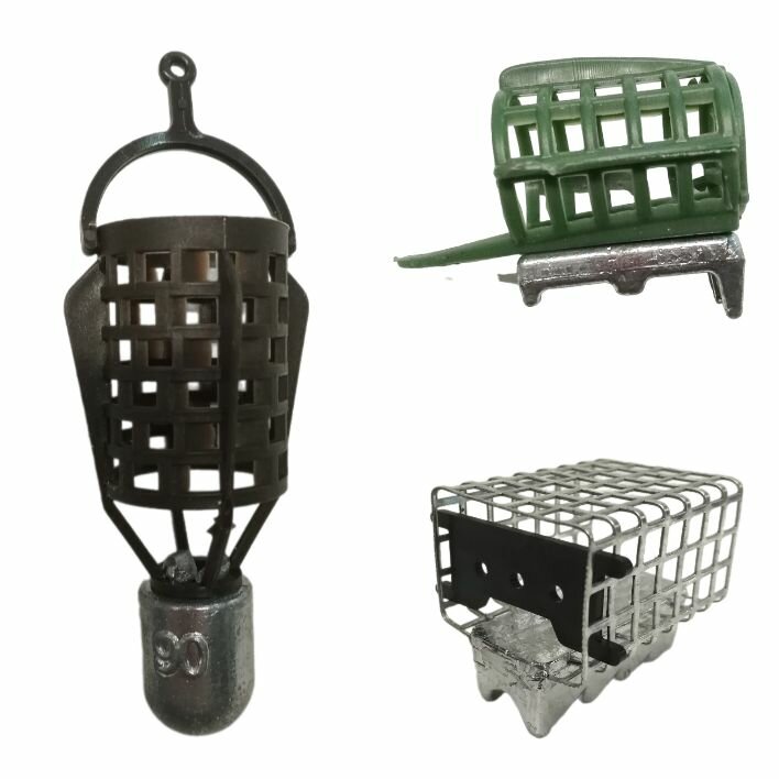 3 шт. Набор кормушек фидерных Пуля / Вампир и Крокодил Грунтозацепом по 90 гр. для реки / озера с умеренным или сильным течением