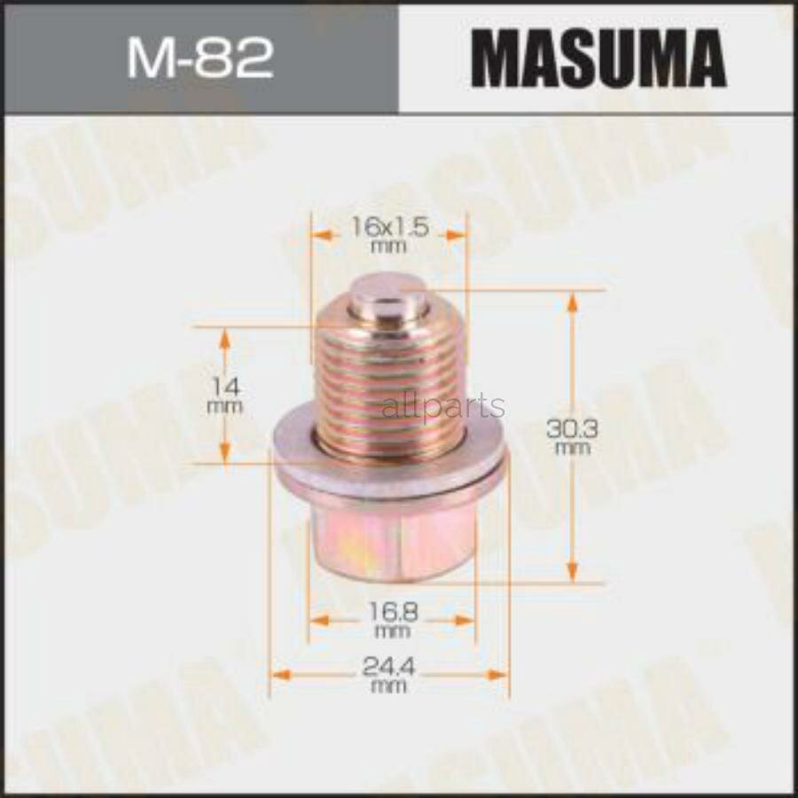 MASUMA M-82 Болт маслосливной A/T С магнитом (с шайбой) HYUNDAI / KIA 16x1.5mm MASUMA M-82