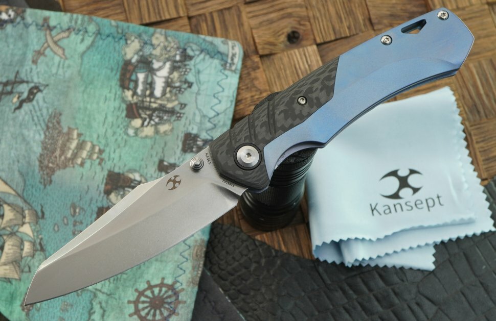 Складной нож Kansept Knives Weim, сталь CPM S35VN, SW, рукоять синий титан/карбон