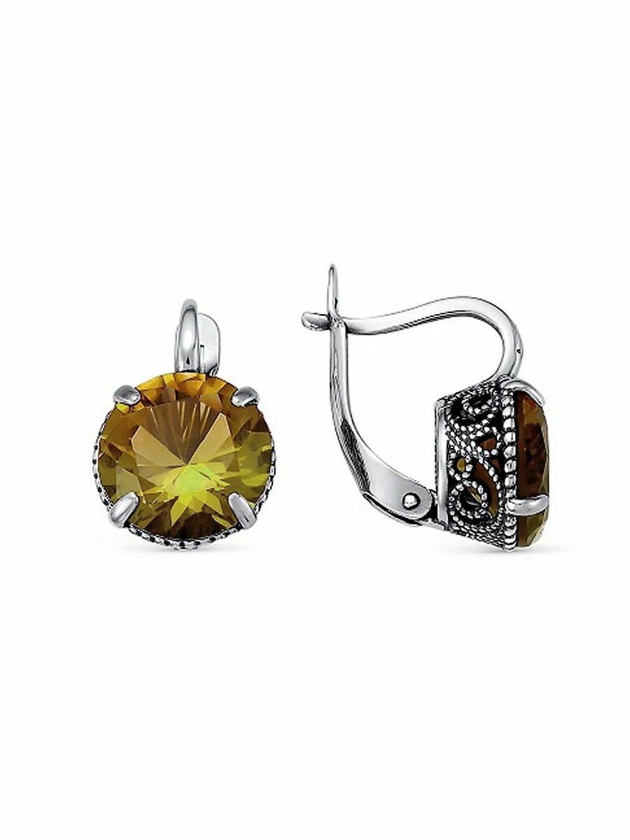 Серьги ZLATBERRY, серебро, 925 проба, султанит синтетический, размер 12 мм, , серебристый, зеленый, коричневый — фото 1