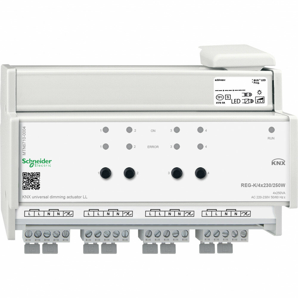 Умный универсальный диммер Merten KNX REG, для LED-освещения, 4 канала, мощность 230/250Вт