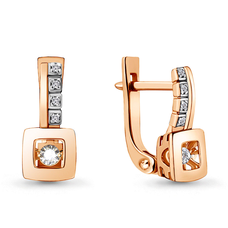 Серьги, красное золото, 585 проба, бриллиант