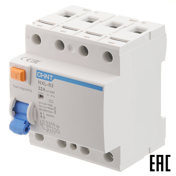 Устройство защитного отключения NХL-63 280790 (тип АС) 32А-30мА 400В 3P+N 6кА (CHINT)
