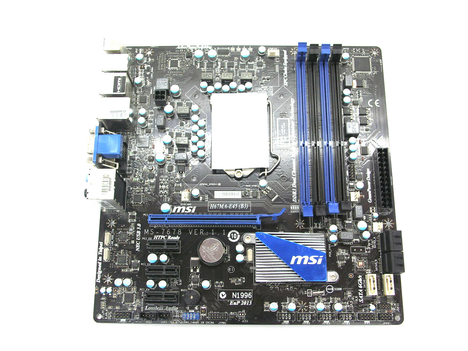 Материнская плата S-1155 MSI H67MA-E45, B3, MS-7678 VER:1.1, H67/PCI-E/4xDDR3/VGA/DVI/HDMI/USB3.0/mATX, без планки