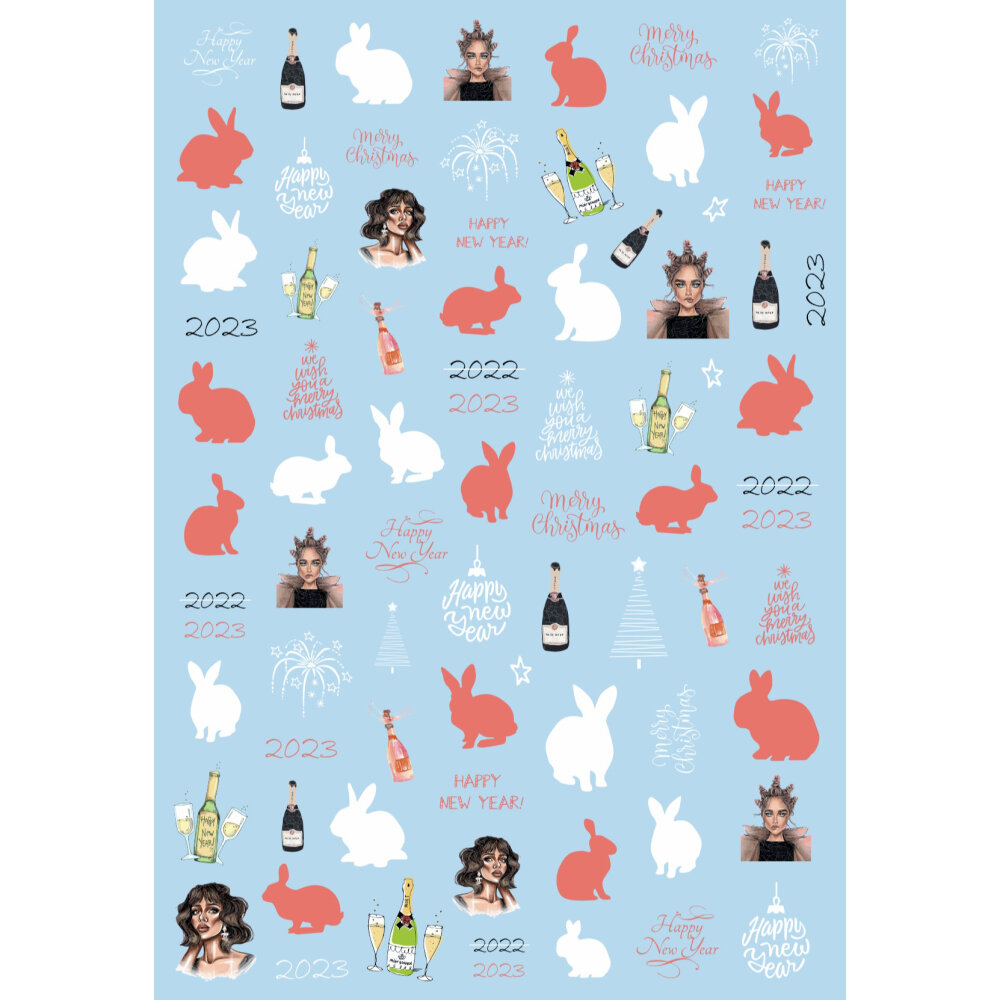 Слайдер-дизайн Crazy Shine Nails mini №1251 НГ Кролики 3