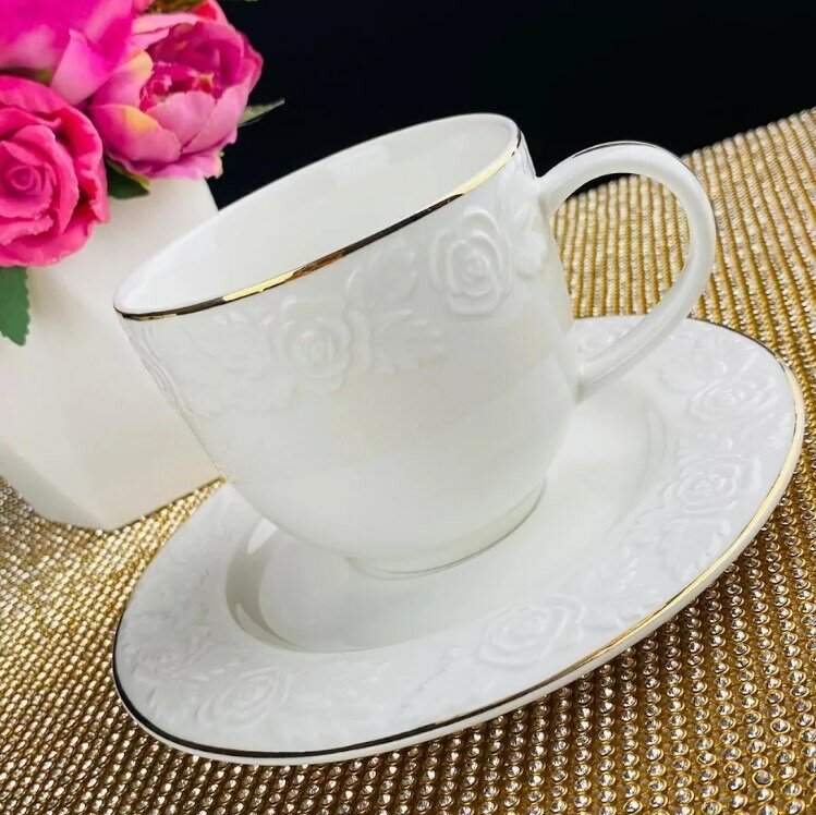 Чайный набор 250мл 12пр. Белая роза Фарфор 109-148 118-109-148