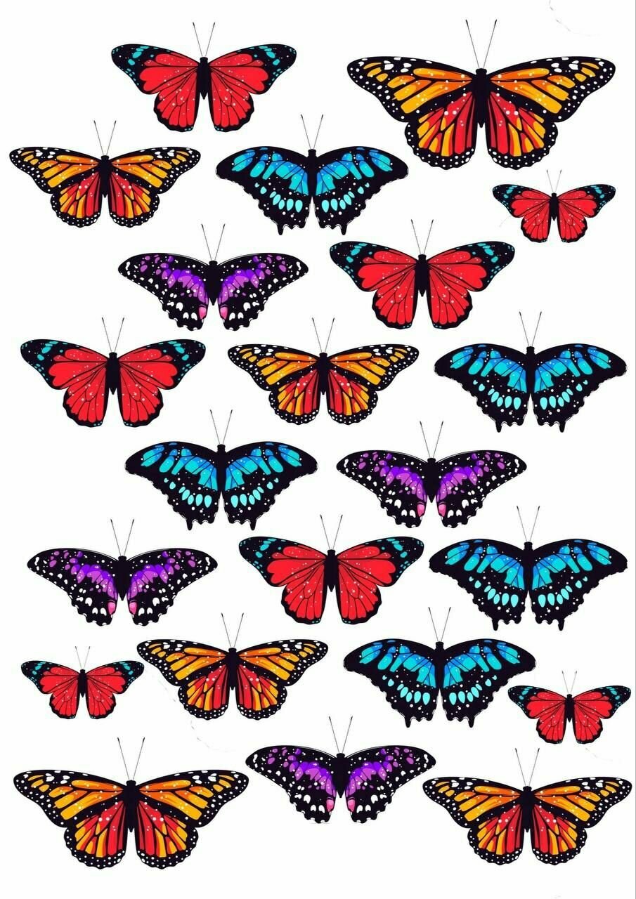 Пищевая печать на вафельной бумаге А4. Вафельная картинка Бабочки, съедобный декор для кондитеров