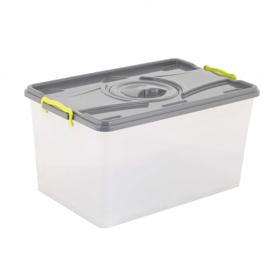 Контейнер для хранения, 50 литров, пластиковый, прозрачный, с ручками, 60х38,5х31,5 см - для хранения различных вещей, хозяйственных мелочей.