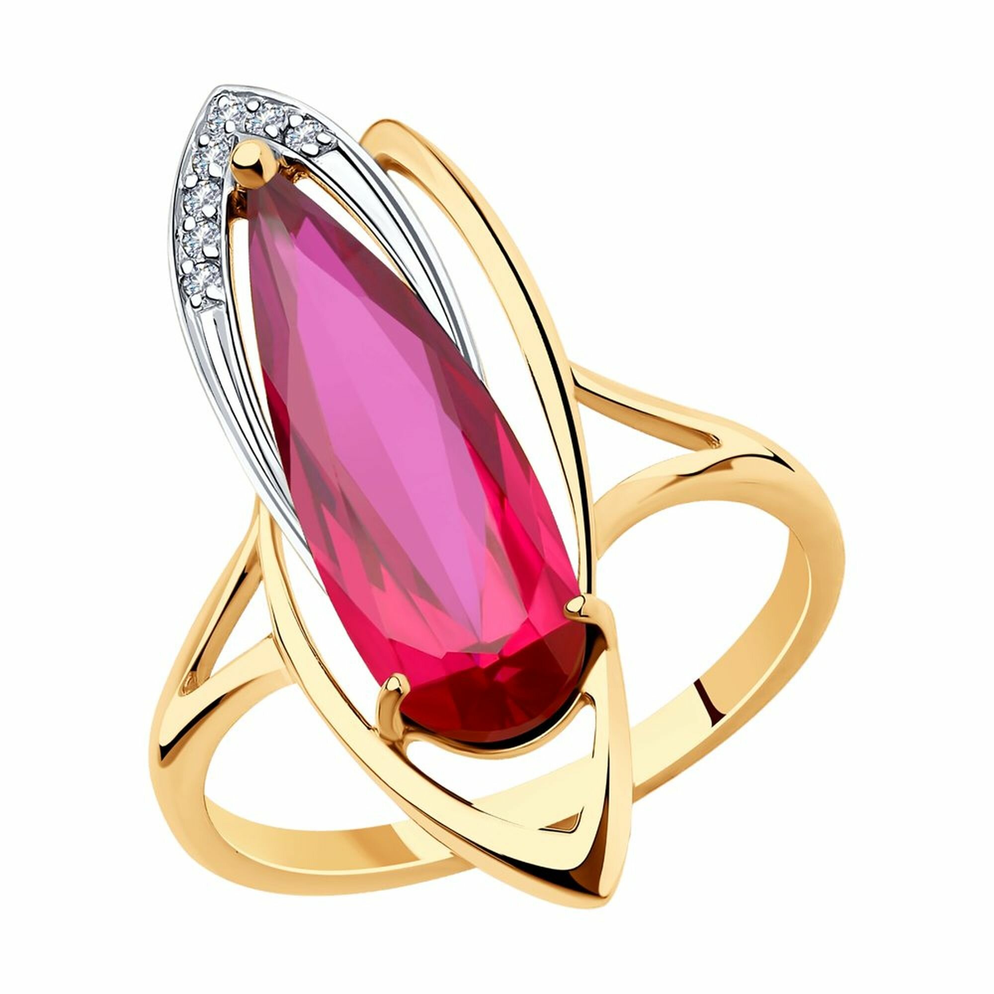 Кольцо, красное золото, 585 проба, корунд, фианит