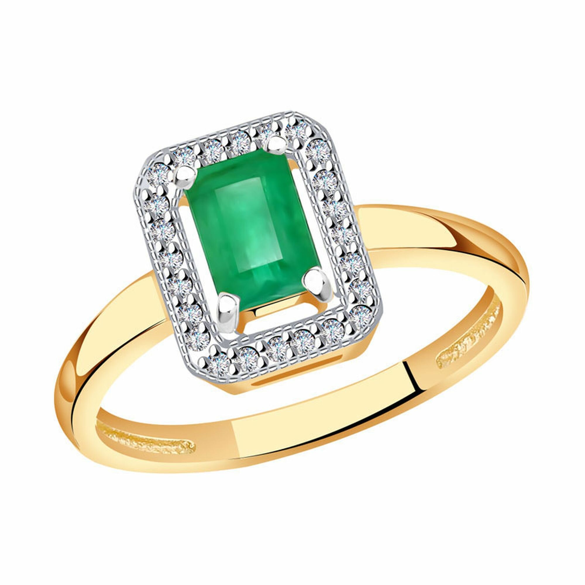 Кольцо, красное золото, 585 проба, бриллиант, изумруд