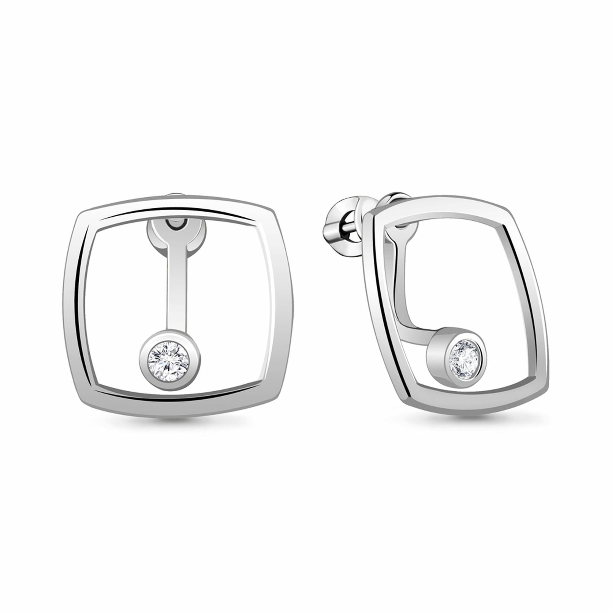 Серьги пусеты, серебро, 925 проба, родирование, фианит