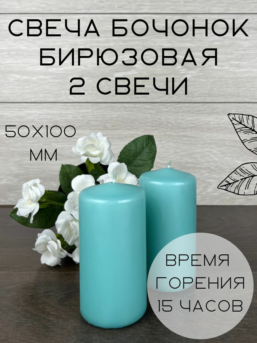 Свеча Бочонок 50х100 мм, Бирюзовый, 2 штуки