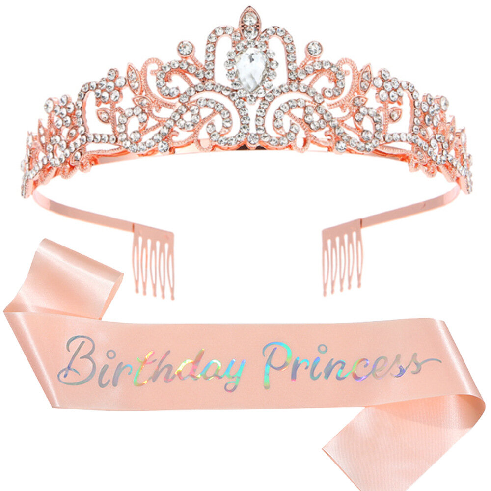 Корона birthdayprincess, с плечевым ремнём, для вечеринки, цвет шампанское золото