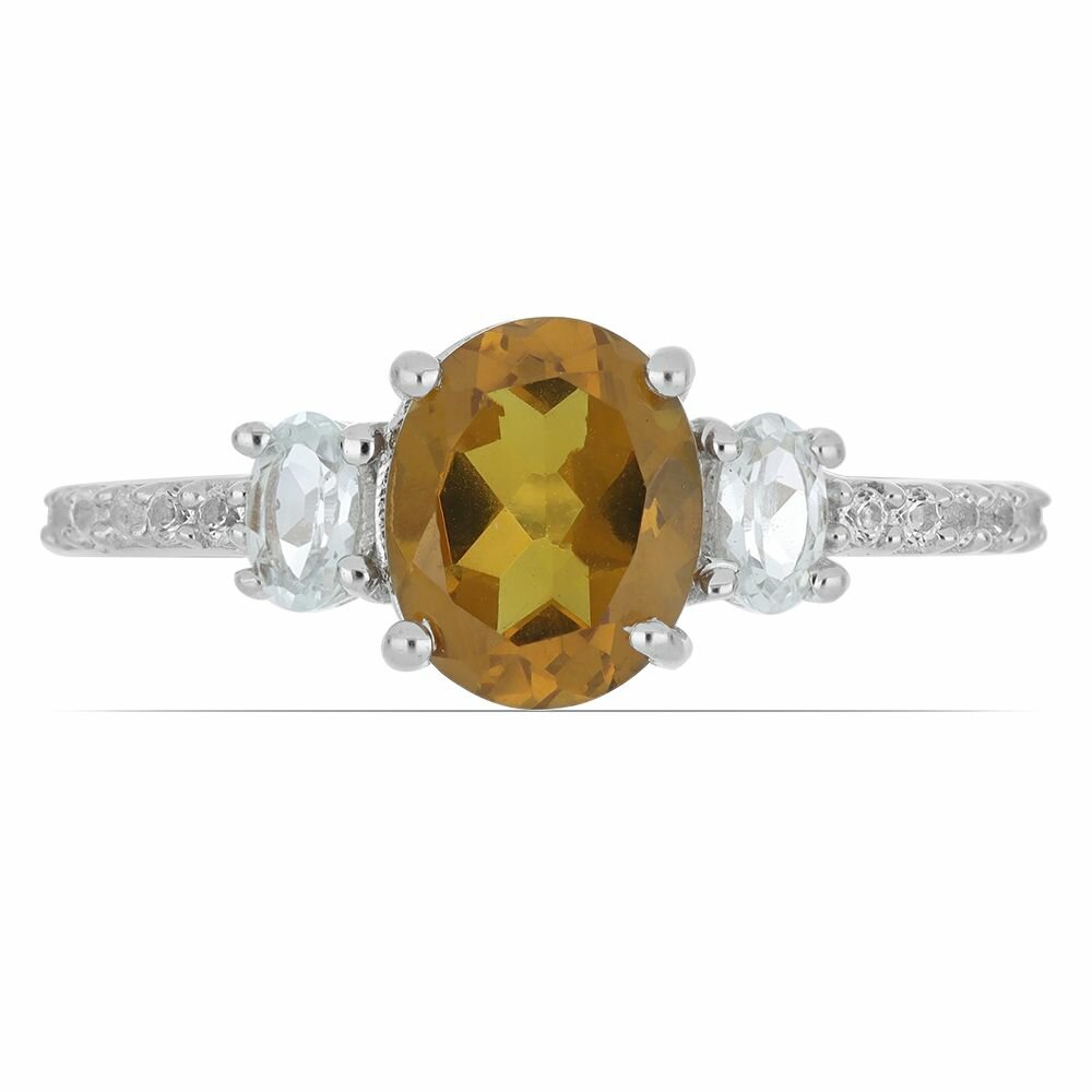 Кольцо, серебро, 925 проба, родирование, султанит синтетический, топаз