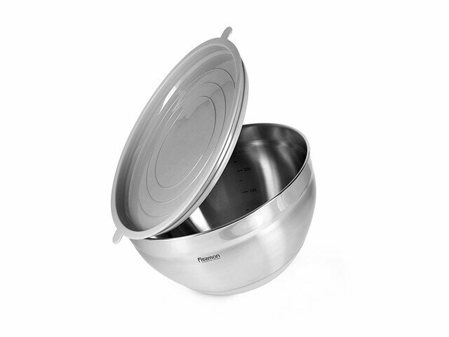 5444 FISSMAN Миска 4,5л; 24x13,5см с крышкой, цвет серый (нерж. сталь) Крышка-пластик; дно с силиконовым основанием