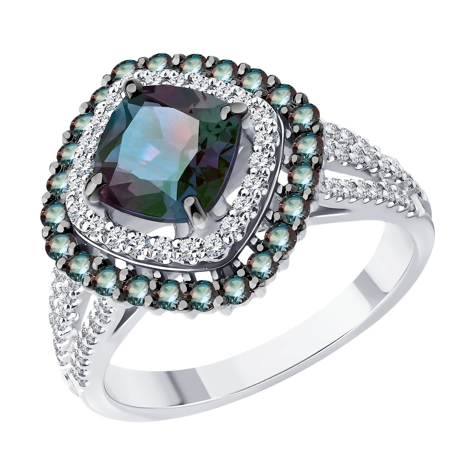 Кольцо, белое золото, 585 проба, александрит, бриллиант