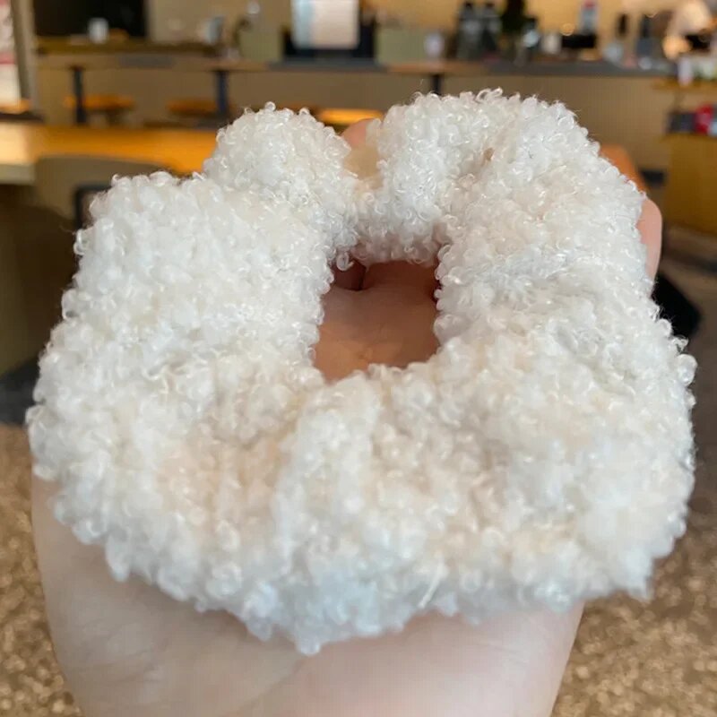 Мягкие плюшевые резинки для волос с помпоном Белый, PO-18